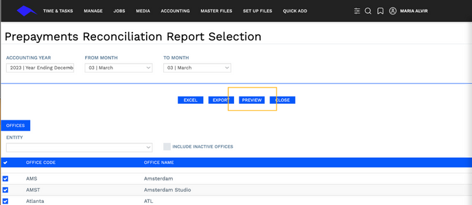 Prepayments Reconciliation Report